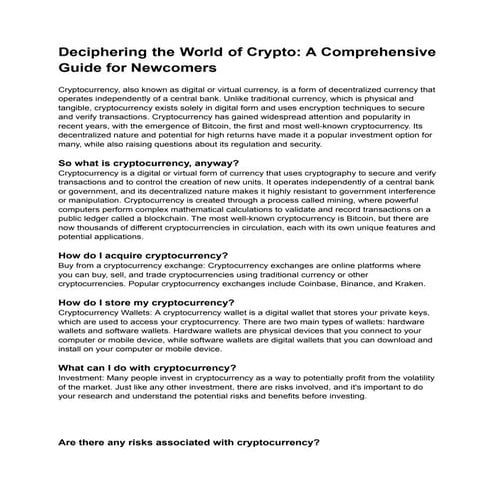 The Basics To Crypto Currency | PDF