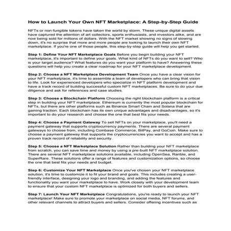 How to Launch Your Own NFT Marketplace: A Step-by-Step Guide | PDF