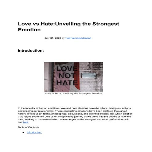 Love vs.Hate:Unveiling the Strongest Emotion | PDF