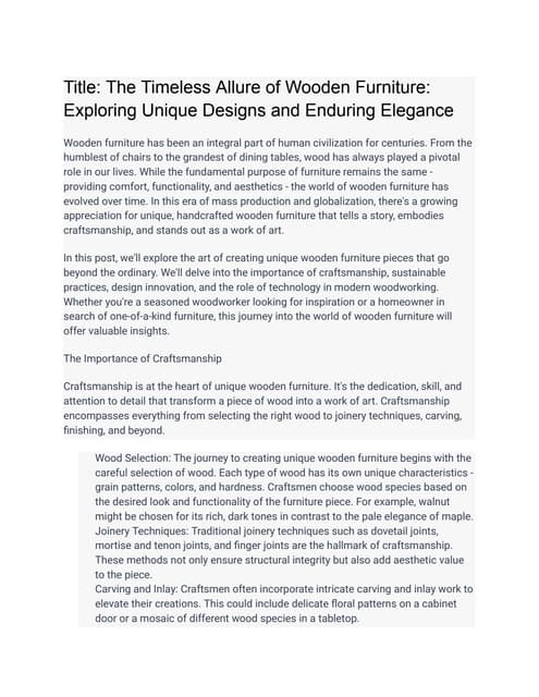 Woodworking: A Timeless Craft. . | PDF