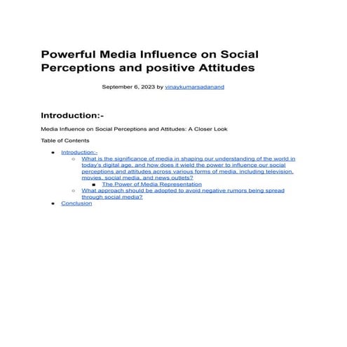 Media Influence on Social Perceptions and Attitudes: A Closer Look | PDF
