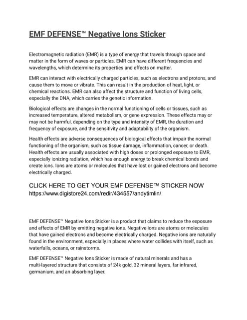 EMFDEFENSE™ Negative Ions Sticker.pdf | Indoor Environmental Quality ...