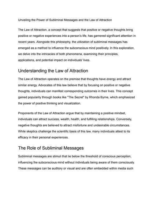 Subliminal perception (assignment) | DOCX