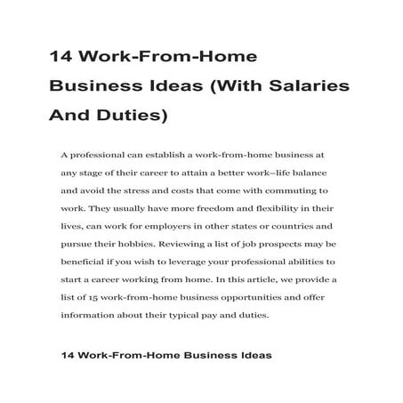 14 work from home business ideas(with salaries and duties) | PDF
