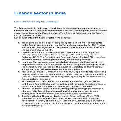 Financial Sector In India ppt in different sector | PPT