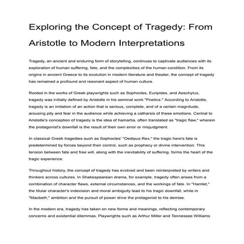 concept of tragedy by Aristotle modern and classical | PDF