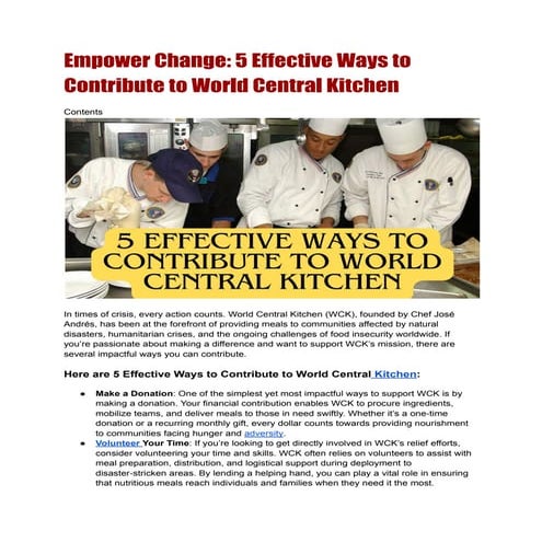 5 Effective Ways to Contribute to World Central Kitchen | PDF