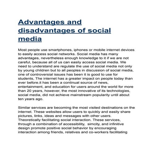 social media advantages and disadvantages | PDF