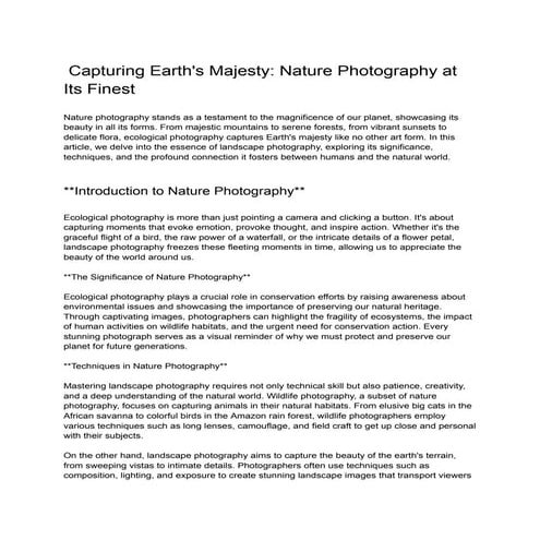 Capturing Earth's Majesty: Nature Photography at Its Finest | PDF ...