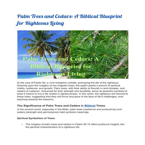Palm Trees and Cedars: A Biblical Blueprint for Righteous Living | PDF