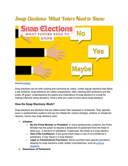 Snap Elections: What Voters Need to Know | PDF Snap Elections: What Voters Need to Know | PDF