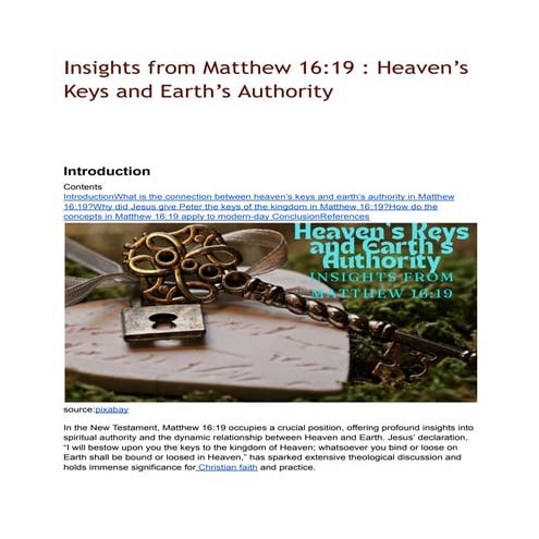 Insights from Matthew 16:19 : Heaven’s Keys and Earth’s Authority | PDF