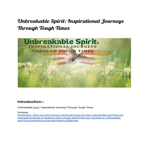 Unbreakable Spirit: Inspirational Journeys Through Tough Times | PDF