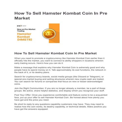 How To Sell Hamster Kombat Coin In Pre-market | PDF
