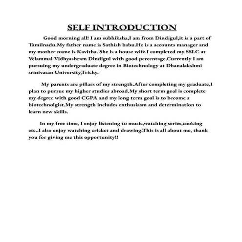 Self introduction on the basis of the evaluation | PDF