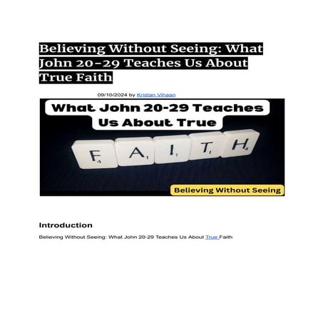 Believing Without Seeing: What John 20-29 Teaches Us About True Faith | PDF