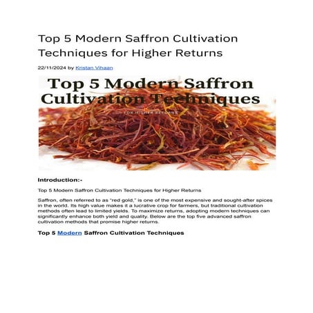 Top 5 Modern Saffron Cultivation Techniques for Higher Returns | PDF