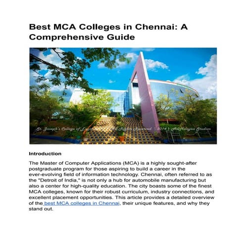 Best MCA Colleges in Chennai: A Comprehensive Guide | PDF
