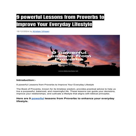 9 powerful Lessons from Proverbs to Improve Your Everyday Lifestyle | PDF