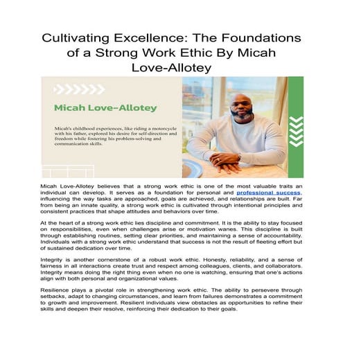 Cultivating Excellence: The Foundations of a Strong Work Ethic By Micah Love-Allotey | PDF