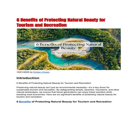 6 Benefits of Protecting Natural Beauty for Tourism and Recreation | PDF