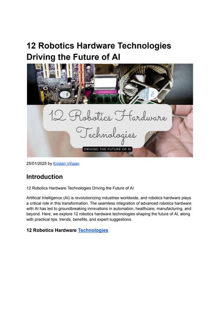 Revolutionizing Industries: A Deep Dive into the Technology in Robots | PDF