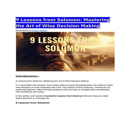 9 Lessons from Solomon: Mastering the Art of Wise Decision Making | PDF