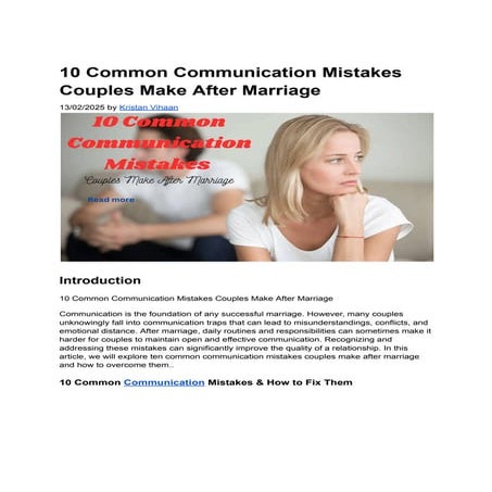 10 Common Communication Mistakes Couples Make After Marriage | PDF
