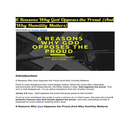6 Reasons Why God Opposes the Proud (And Why Humility Matters) | PDF