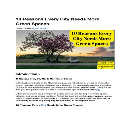 10 Reasons Every City Needs More Green Spaces | PDF