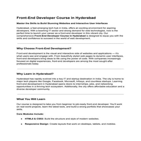 Best Front end developer Course in Hyderabad | PDF