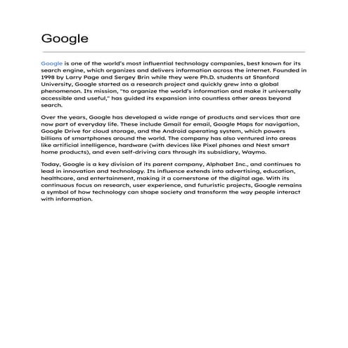 Google is one of the world’s most influential technology companies, | PDF