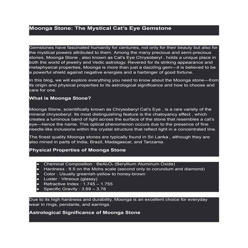 Moonga Stone: The Mystical Cat’s Eye Gemstone | PDF