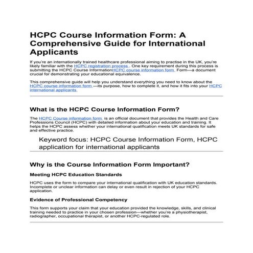 HCPC Course Information Form : A Comprehensive Guide for International Applicants | DOCX