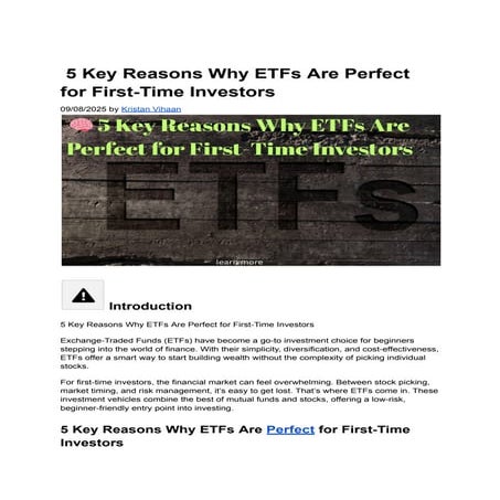 5 Key Reasons Why ETFs Are Perfect for First-Time Investors | PDF