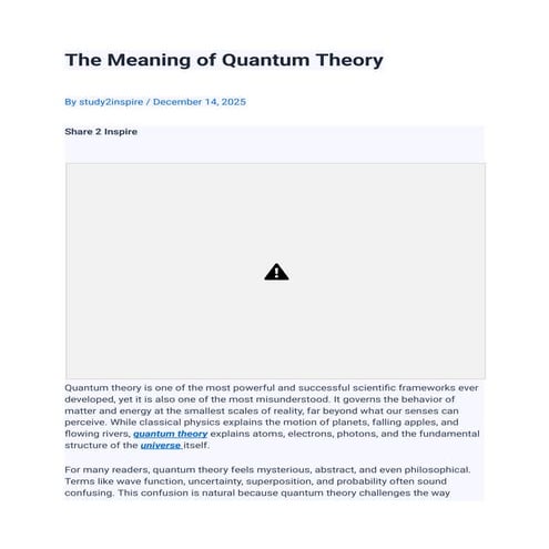 The Meaning of Quantum Theory. A Wonderous Explanation | PDF