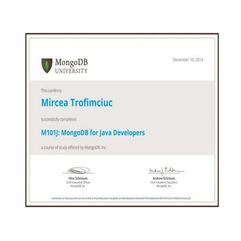 Mircea Trofimciucs Mongodb Java Developer Certificate Pdf