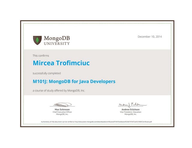 Mircea Trofimciucs Mongodb Java Developer Certificate Pdf