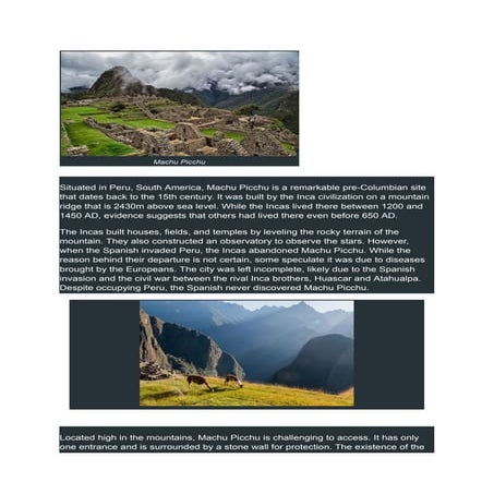 Machu Picchu | PDF | South America Travel | Travel Locations