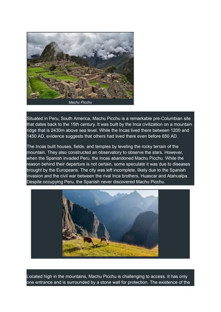 The machu picchu presentation | PPTX