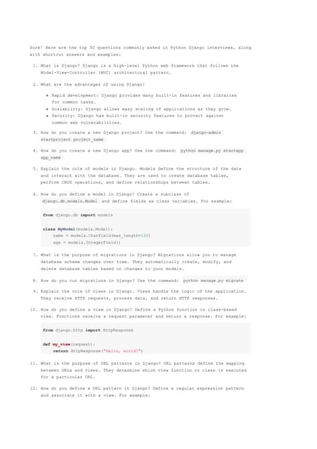 Django Frequently Asked Interview Questions Pptx Databases Computer Software And Applications