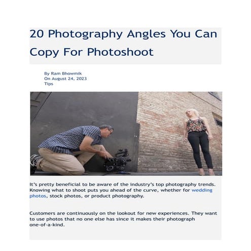 Photography Angles You Can Copy For Photoshoot | PDF