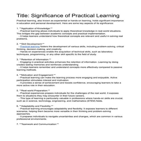 Significance of Practical Learning | PDF