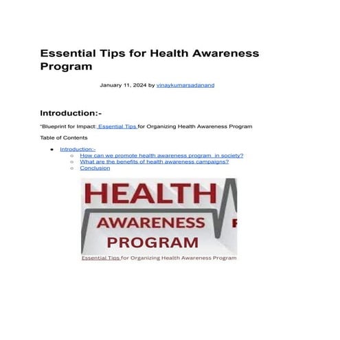 “Blueprint for Impact: Essential Tips for Organizing Health Awareness ...