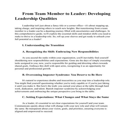 From Team Member to Leader: Developing Leadership Qualities | PDF