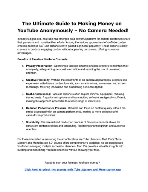 Unlocking The Secrets Of Faceless YouTube Channels | PDF