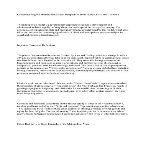 Comprehending the Metropolitan Model: Perspectives from Florida, Katz ...