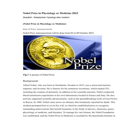 Nobel prize in Physiology or Medicine 2023 | PDF