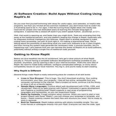 Ai Software Creation Build Apps Without Coding Using Replits Ai Pdf 