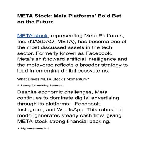 META Stock: Meta Platforms' Bold Bet on the Future | PDF